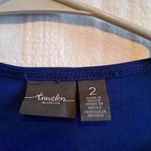 Chico's | Tops | Chicos Travellers Womens Size 2 Blue V Bottom Top ...